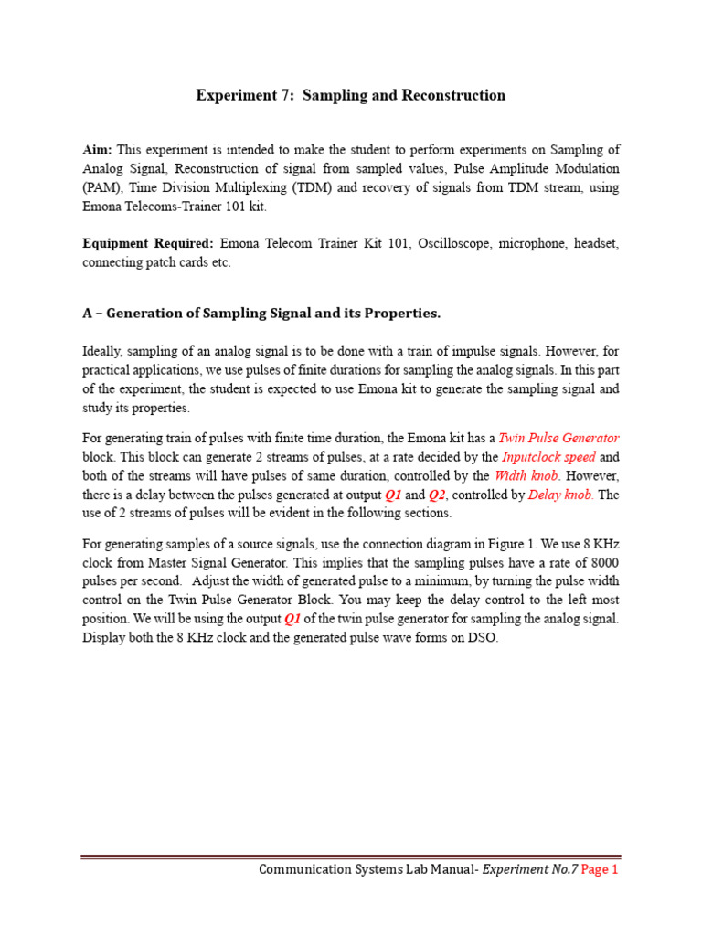 Communication Systems Lab - Exp 7 | PDF | Sampling (Signal Processing) | Spectral Density