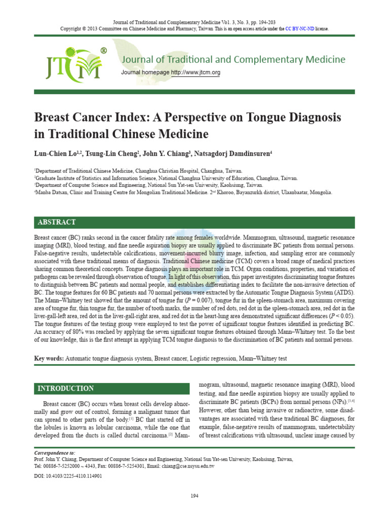 Breast Cancer Tongue Diagnosi | PDF | Traditional Chinese Medicine ...