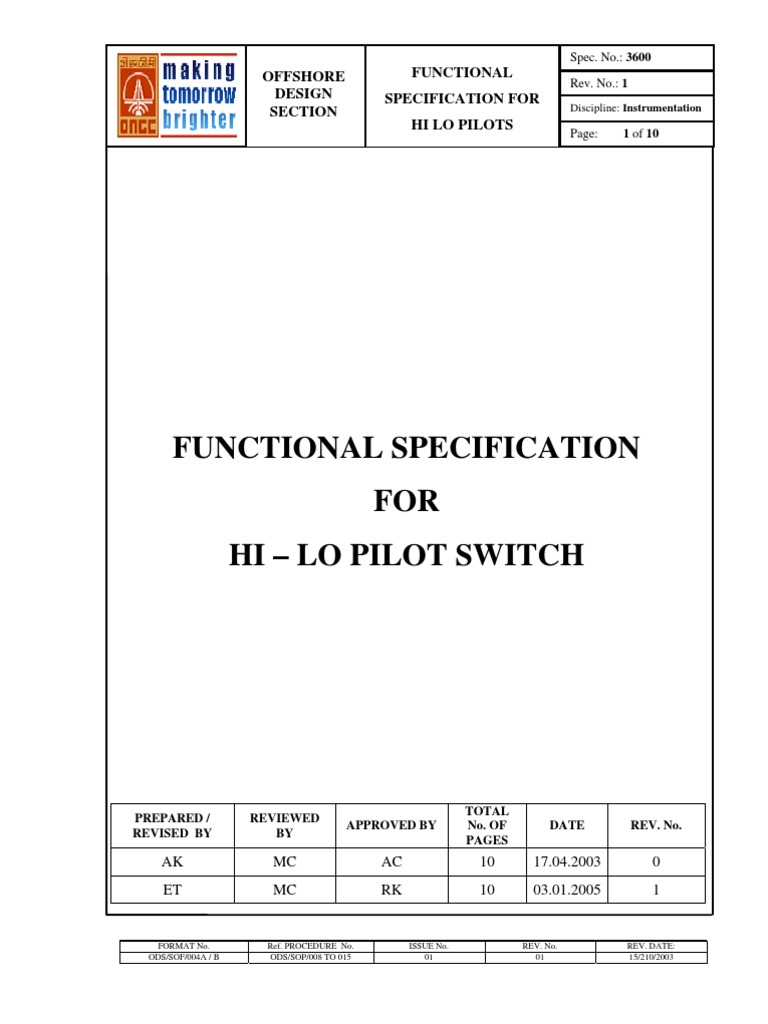 3600 - Hi-Lo Pilot Switch | PDF | Calibration | Instrumentation