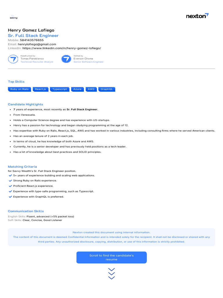 Henry Gomez Lofiego at Nexton - Sr. Full Stack Engineer | PDF | Web ...