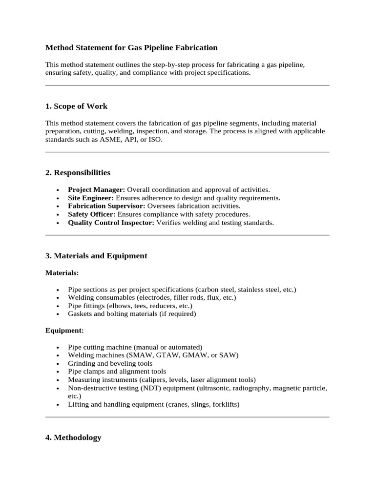 Method Statement For Gas Pipeline Fabrication | PDF | Welding ...