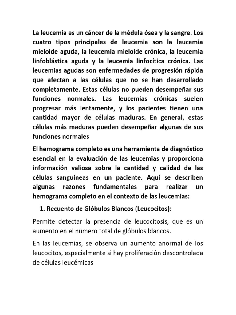 Diagnóstico y Tipos de Leucemia | PDF | Leucemia | Leucocito