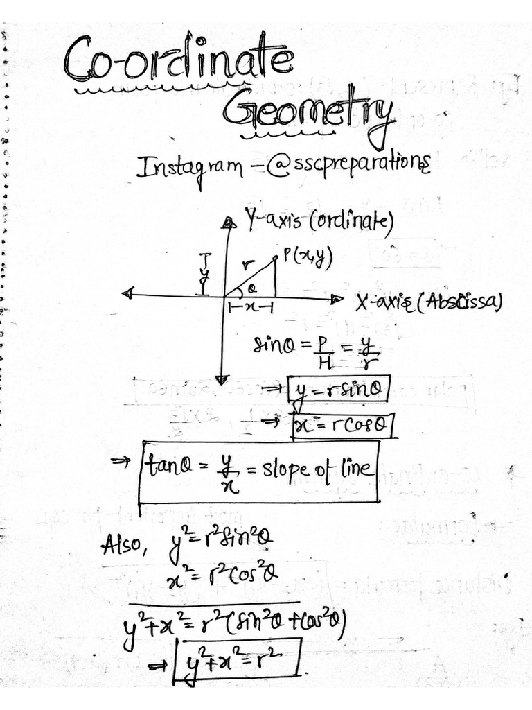 Coordinate Geometry - Complete Handwritten Notes For SSC CGL 2024 | PDF