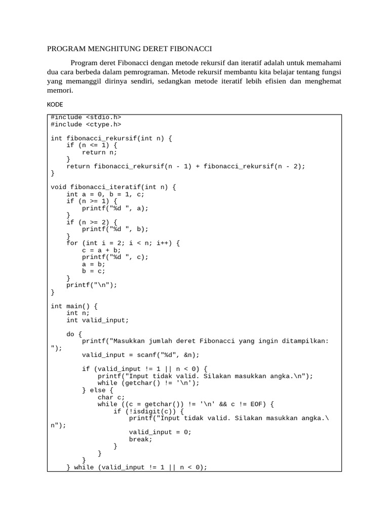 Menghitung Jumlah Deret Fibonacci | PDF | Komputer Menghitung Jumlah Deret Fibonacci | PDF | Komputer