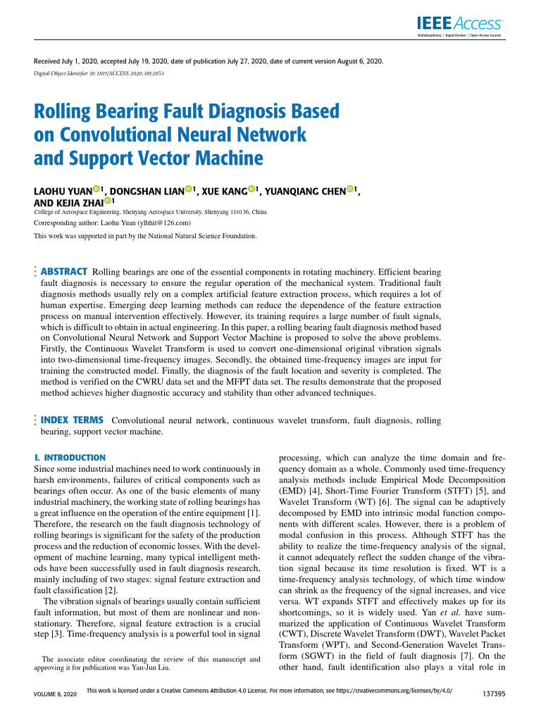 Rolling Bearing Fault Diagnosis Based On Convolutional Neural Network and Support Vector Machine ...