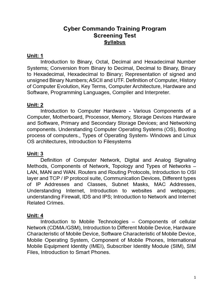 Cyber Commando Entranc Test Syllabus New | PDF | Computer Network | Ip ...