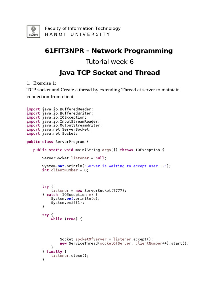 61FIT3NPR - W06 Tut TCP Socket and Thread | PDF | Software Engineering ...