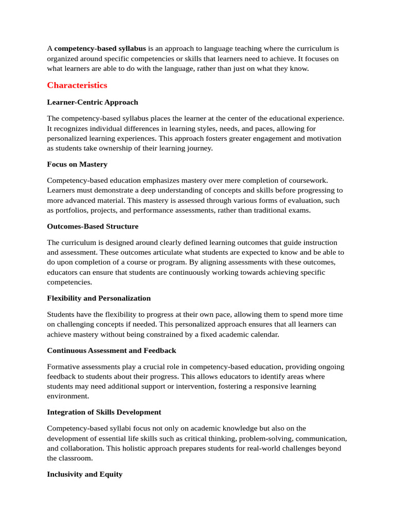 Competency-Based Syllabus Overview | PDF | Educational Assessment ...