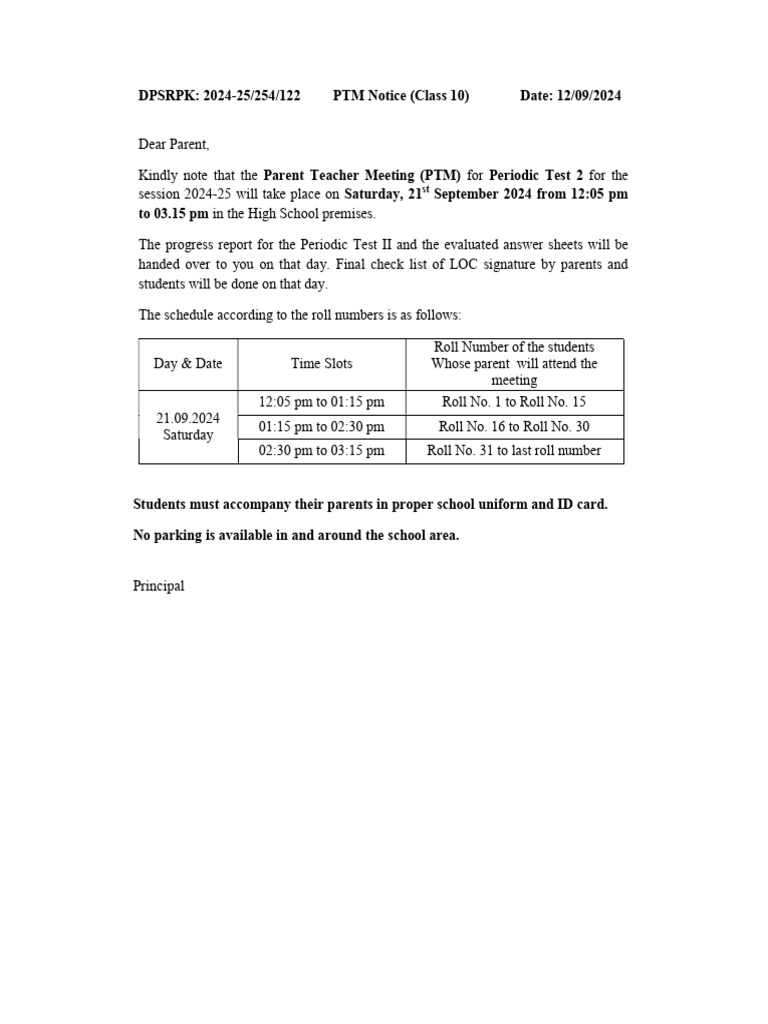 PTM Notice Class 10 | PDF
