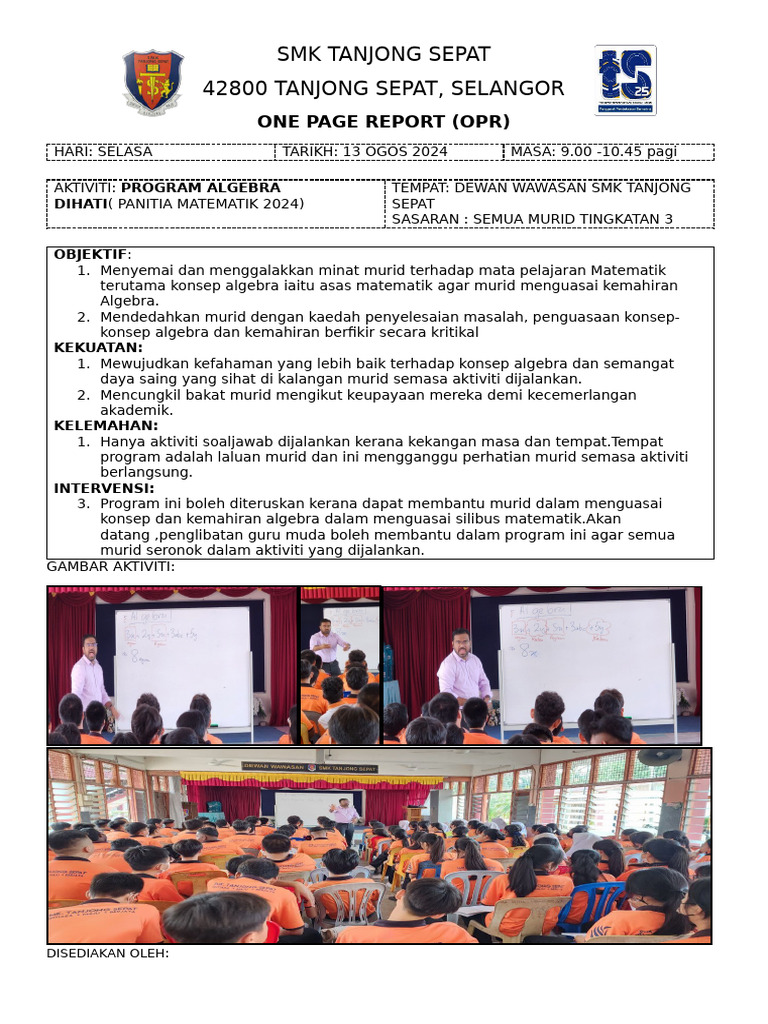 CONTOH One Page Report (OPR) | PDF