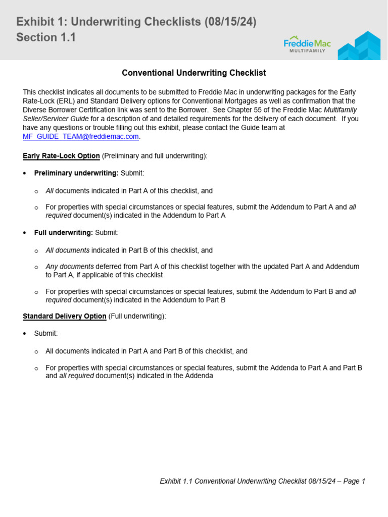 Exhibit 1.1 Conventional Checklist | PDF | Mortgages | Underwriting
