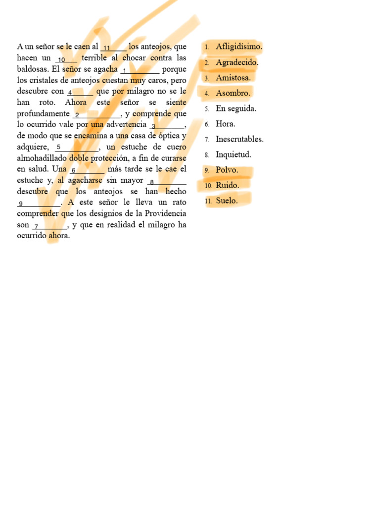 Vocabulario en Contexto, Rellenar Textos Con Palabras-Los Anteojos | PDF