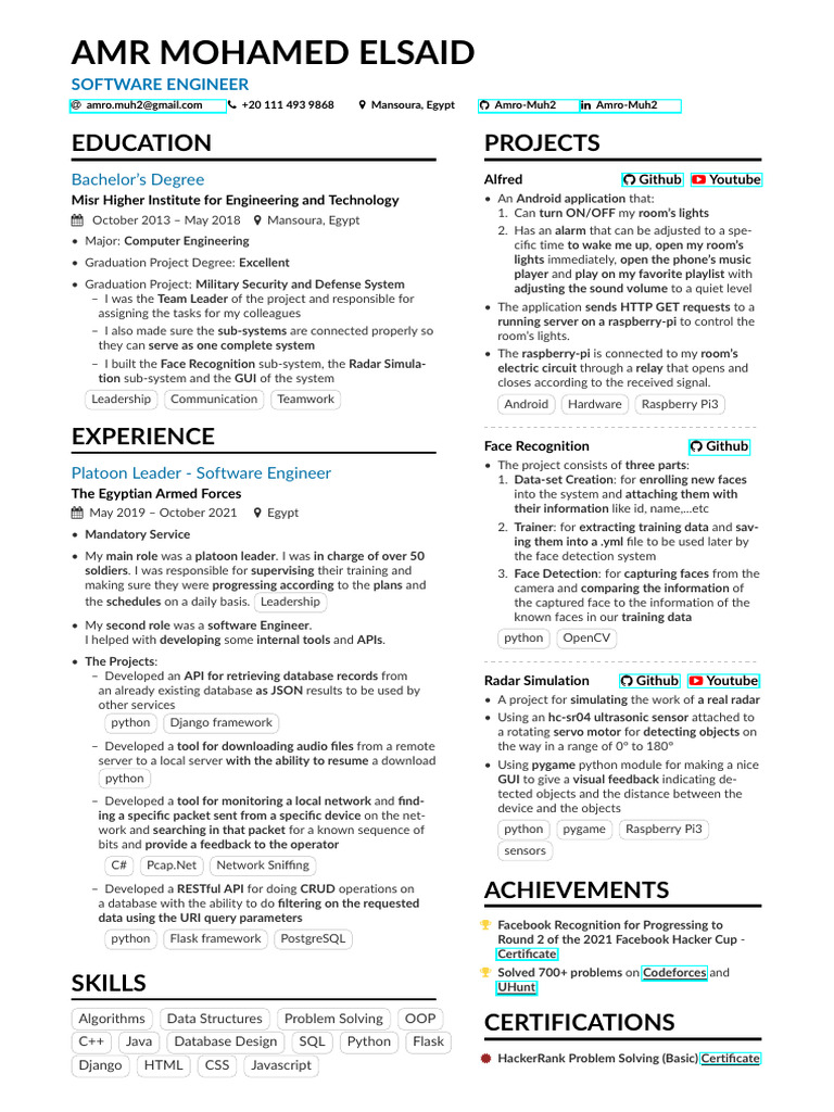 Amr Mohamed Resume | PDF | Computer Science | Computer Engineering