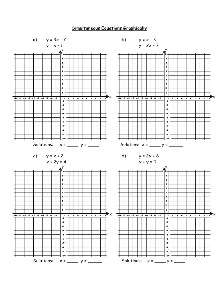 Simultaneous Equations Graphically WS | PDF