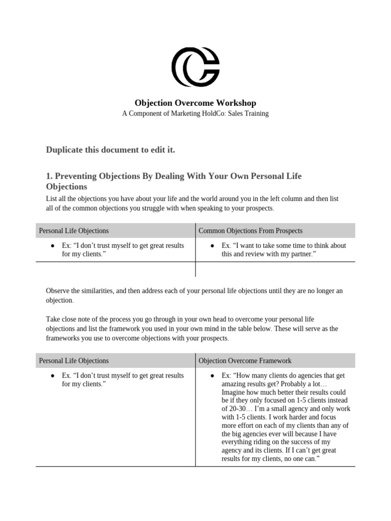 Objection Overcome Worksheet | PDF