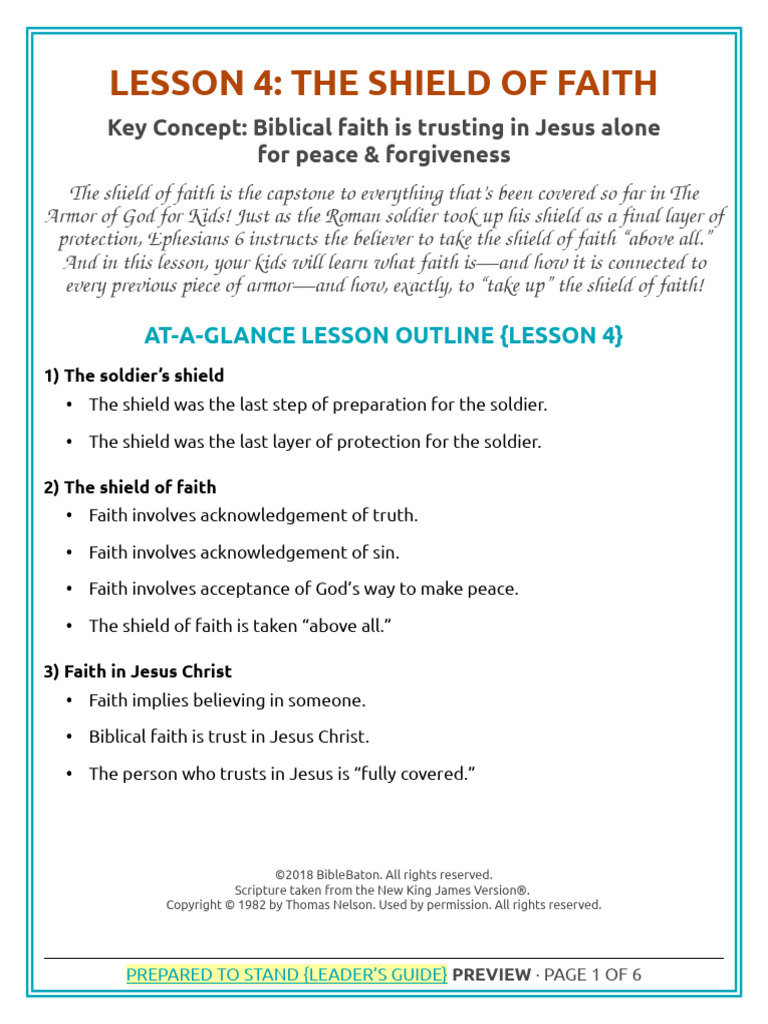 Lesson 4 The Shield of Faith LEADER S GUIDE PREVIEW | PDF | Faith | Jesus