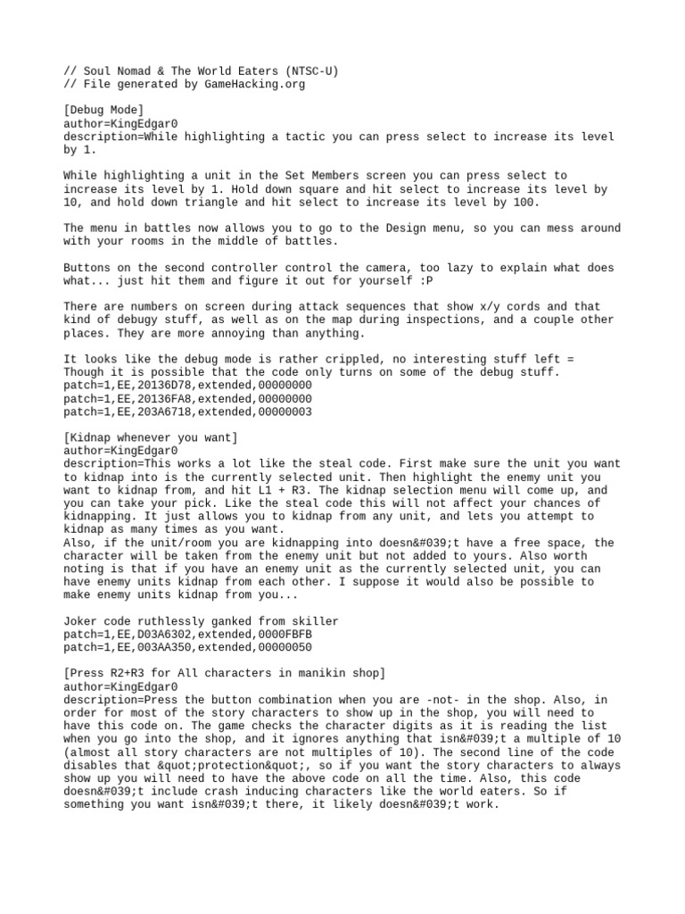 Soul Nomad & The World Eaters - Pnach | PDF | Computers