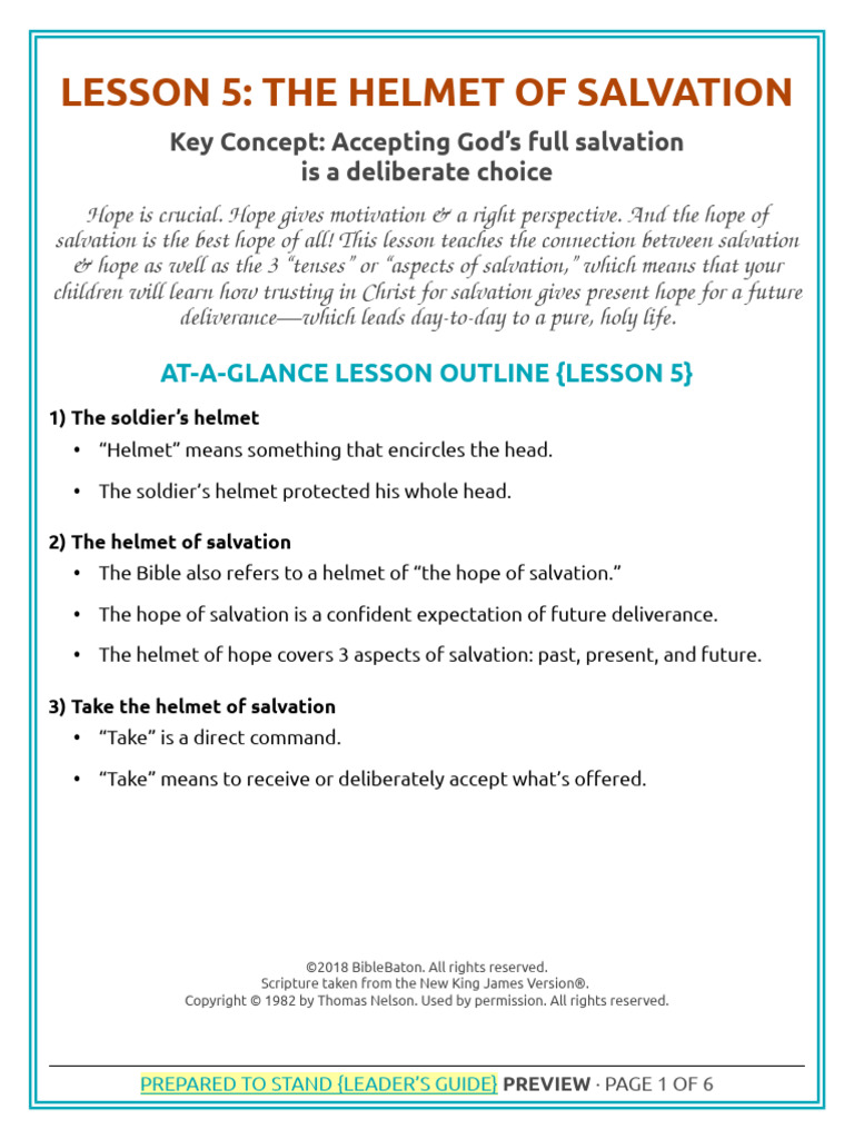 Lesson 5 The Helmet of Salvation LEADER S GUIDE PREVIEW | PDF ...