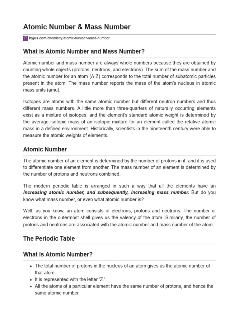 Understanding Atomic and Mass Numbers | PDF | Atoms | Proton