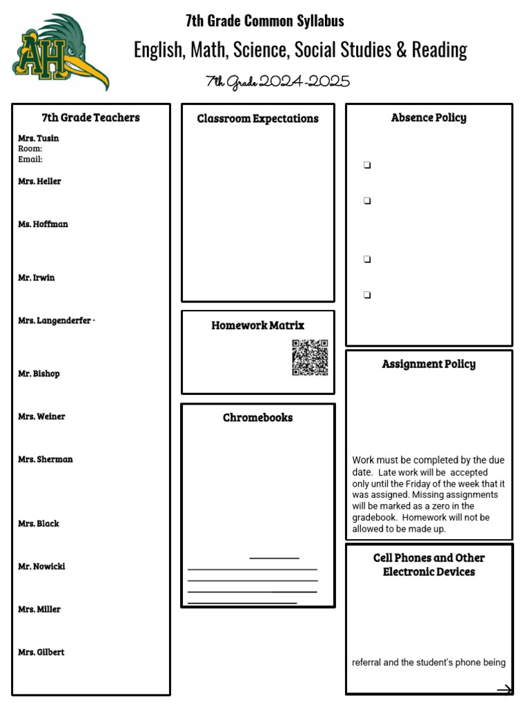 7th Grade Syllabus 2024-2025 | PDF