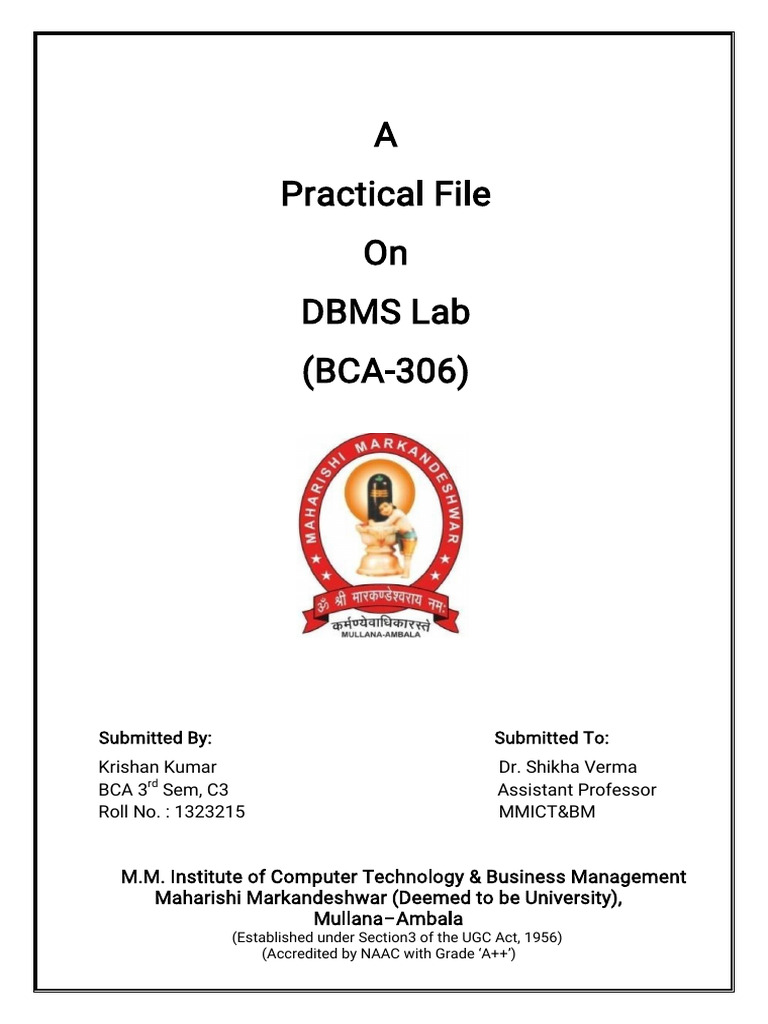 Armaan Dbms File Front Page (BCA-306) | PDF