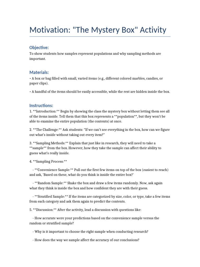 Motivation Sampling Activity | PDF