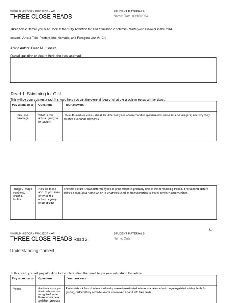 Pastoralists, Nomads, and Foragers Worksheet | PDF | Pastoralism