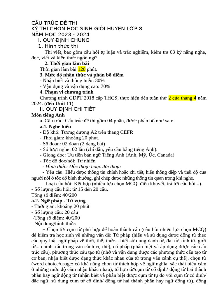 Cau Truc de Thi Lop 8 | PDF