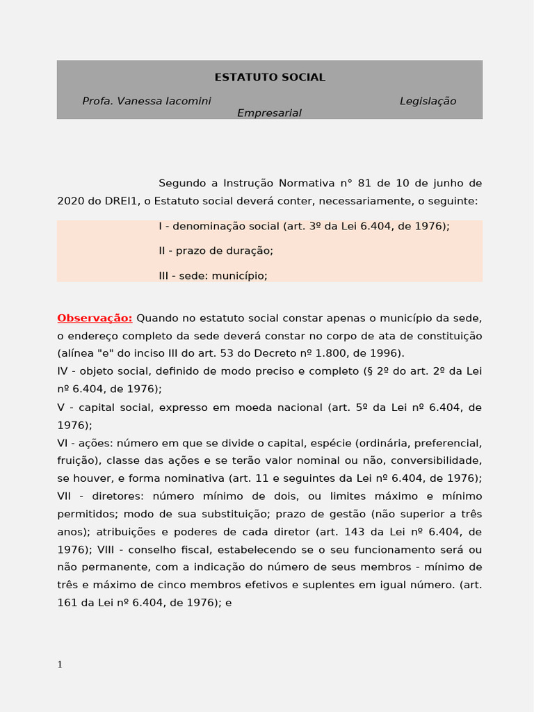 Aula 10 - Estatuto Social | PDF | Dividendo | Sociedade