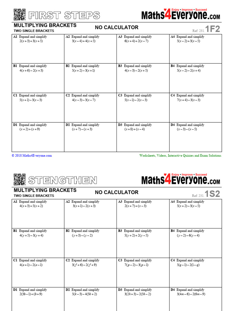 Expanding Two Single Brackets - Yr 8 | PDF | Chess