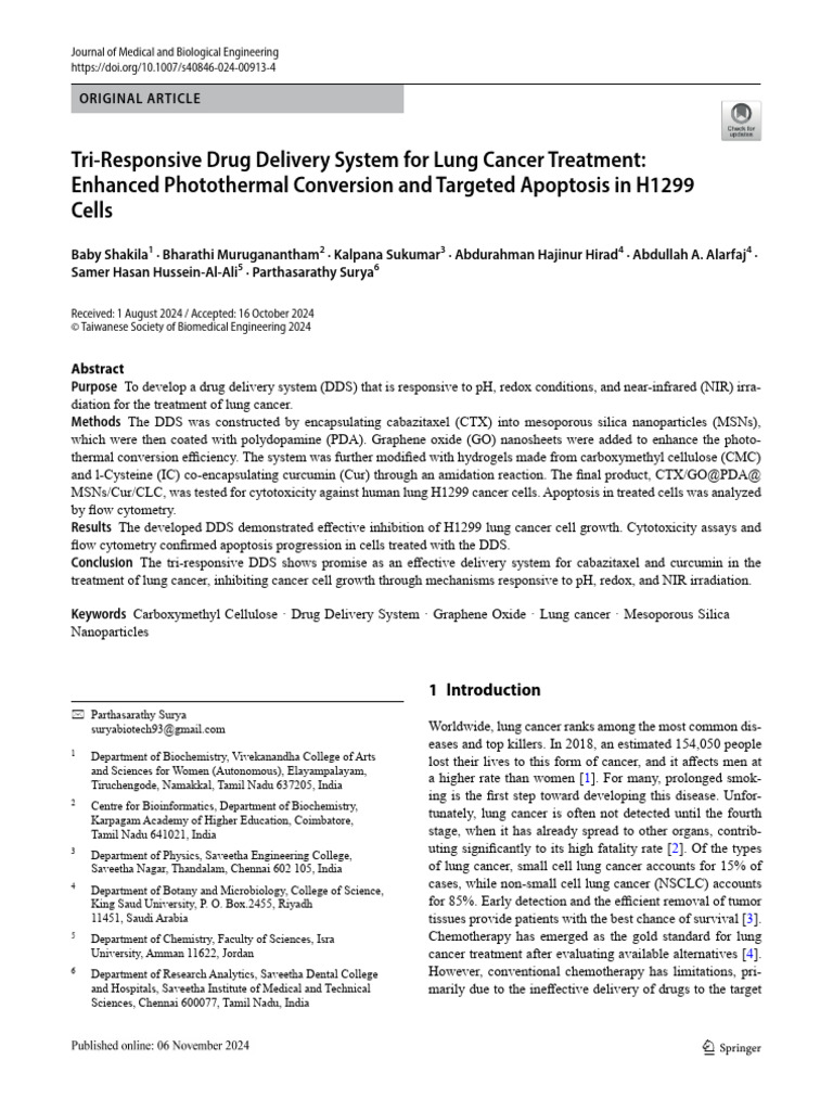 Tri-Responsive Drug Delivery System For Lung Cancer Treatment: Enhanced ...