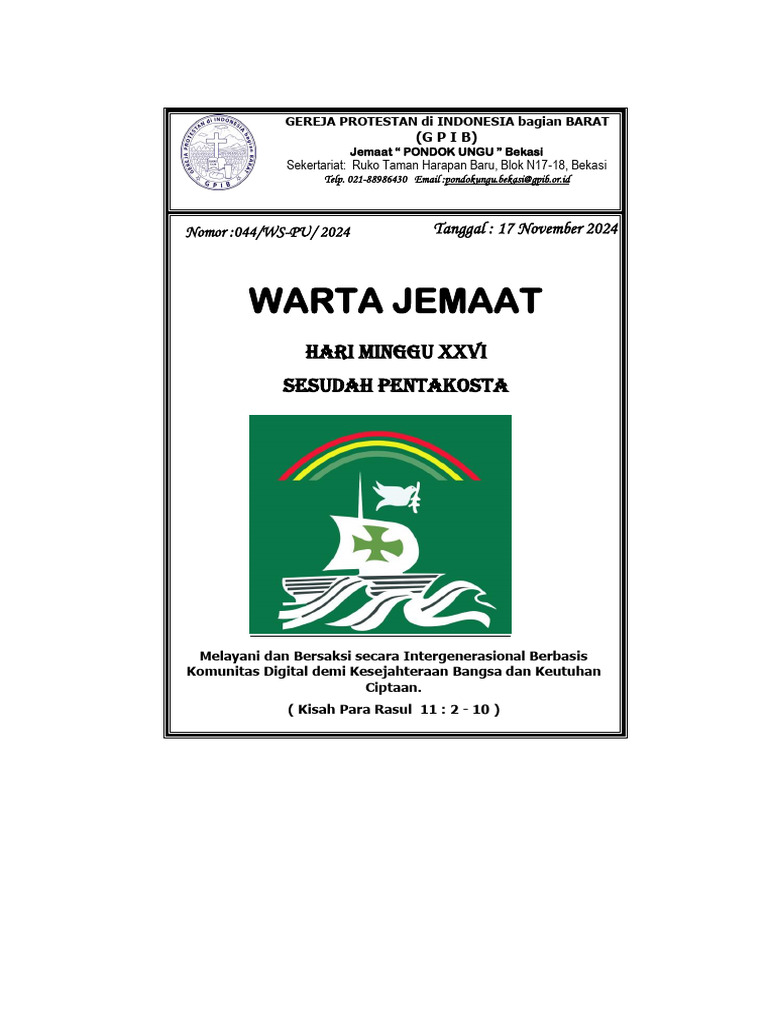 Format PDF WARTA JEMAAT IHM 17 November 2024 | PDF