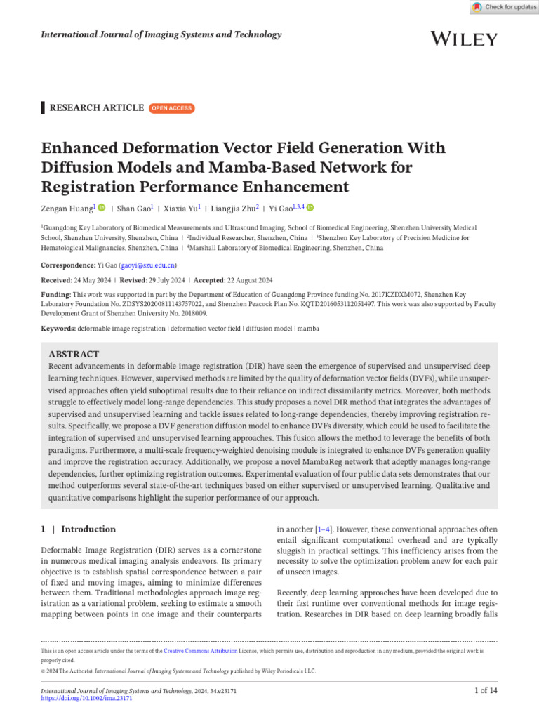 Int J Imaging Syst Tech - 2024 - Huang - Enhanced Deformation Vector Field Generation With ...