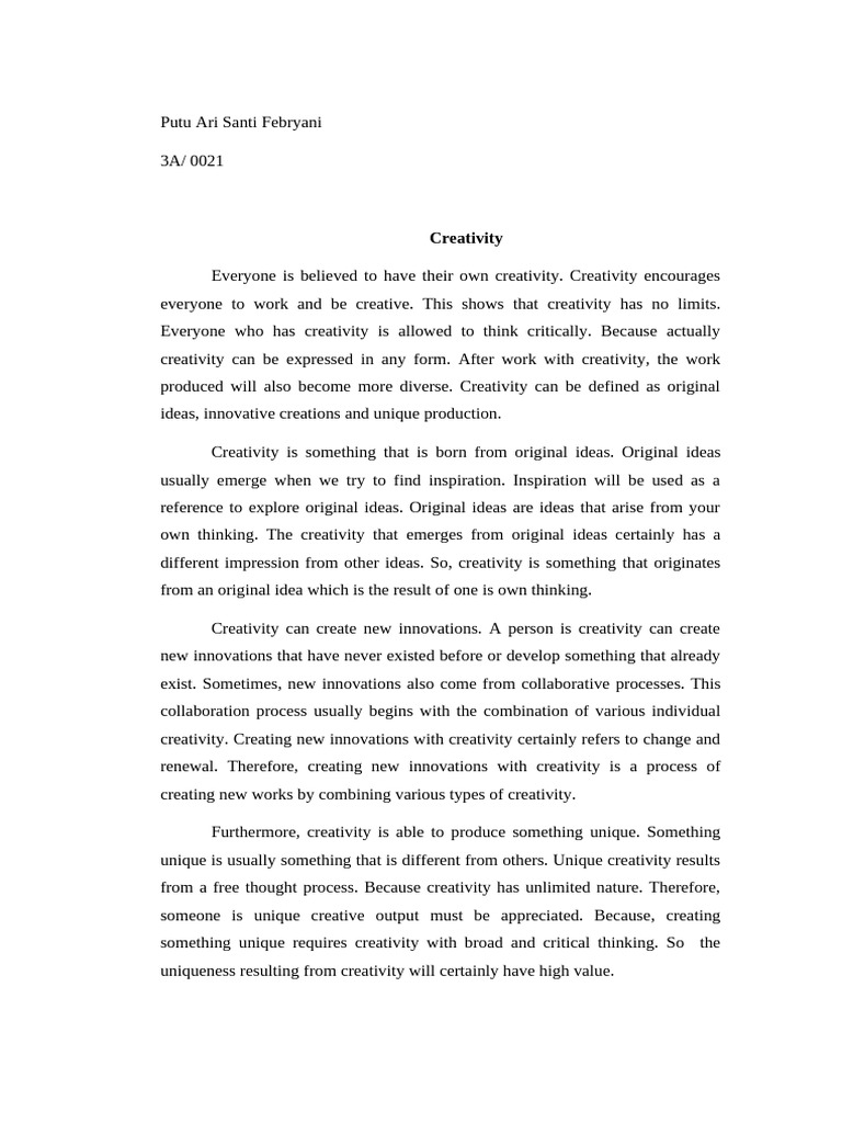 Santi Final Essay Creativity | PDF | Creativity | Thought