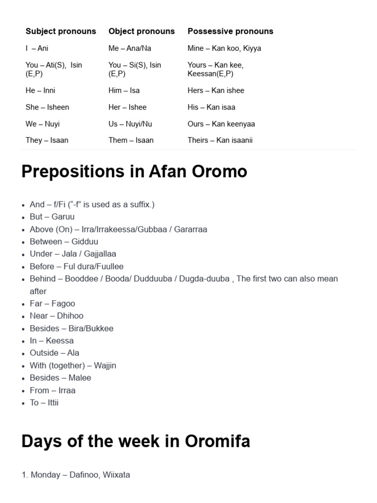 200+ Basic Oromo Language Words & Phrases You Should Know | PDF ...