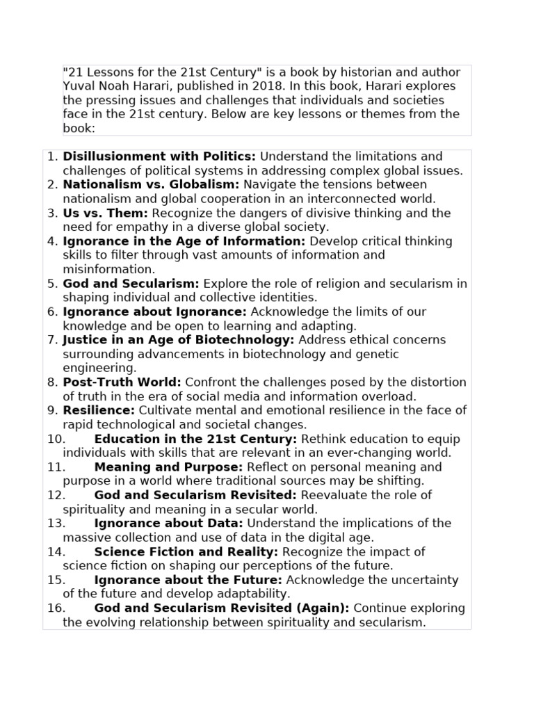 21 Lessons for 21st Century Insight | PDF | Psychological Resilience ...
