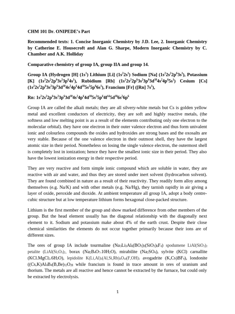 CHM 101 Dr Onipede 2024 | PDF | Chemical Bond | Hydroxide
