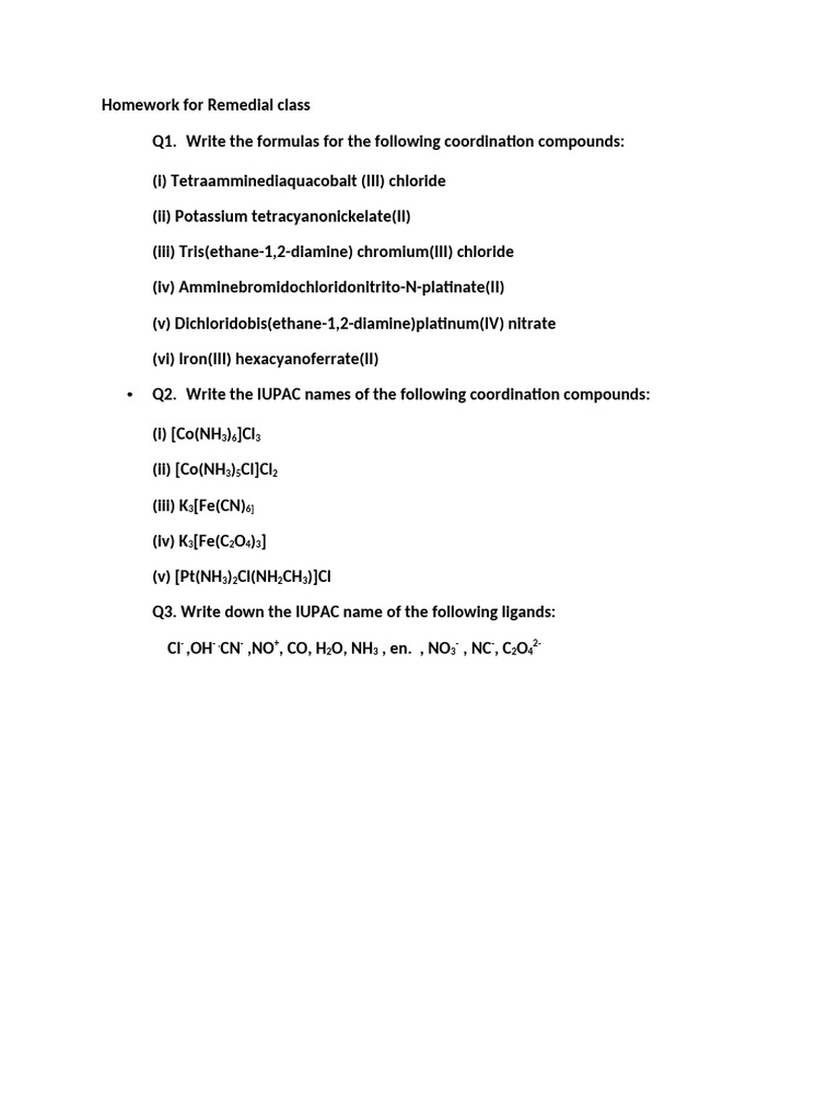 Chemistry Homework For Remedial Class | PDF | Teaching Methods ...