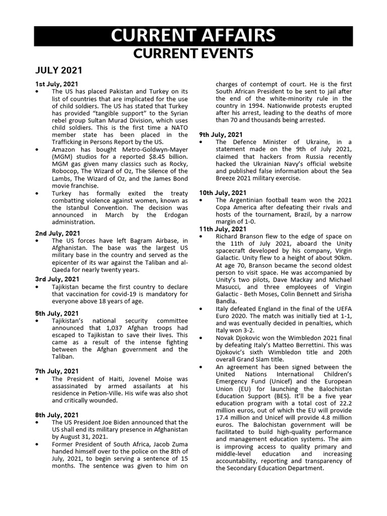 02 Current Events | PDF | Taliban | Afghanistan