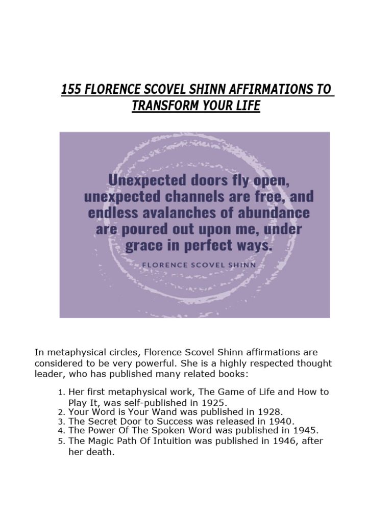 155 Florence Scovel Shinn Affirmations To Transform Your Life | PDF ...