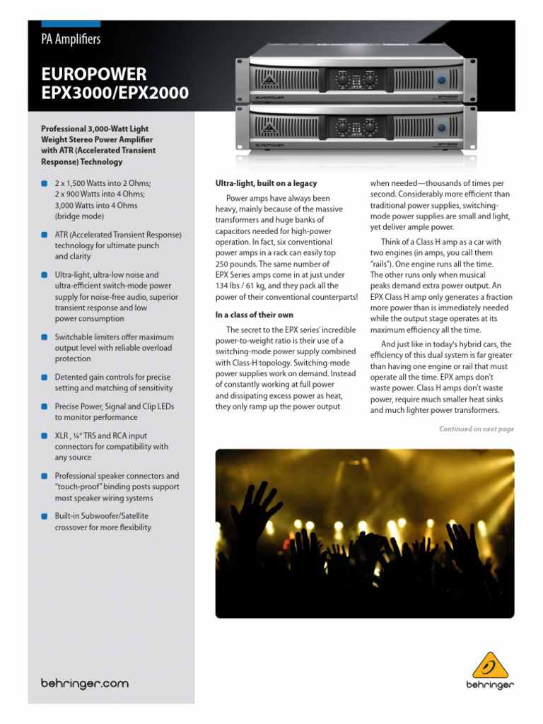 EPX3000: Lightweight Power Amplifier | PDF | Amplifier | Loudspeaker
