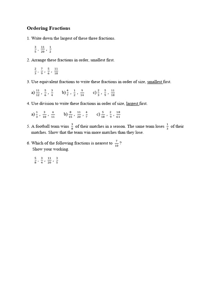 Ordering Fractions | PDF