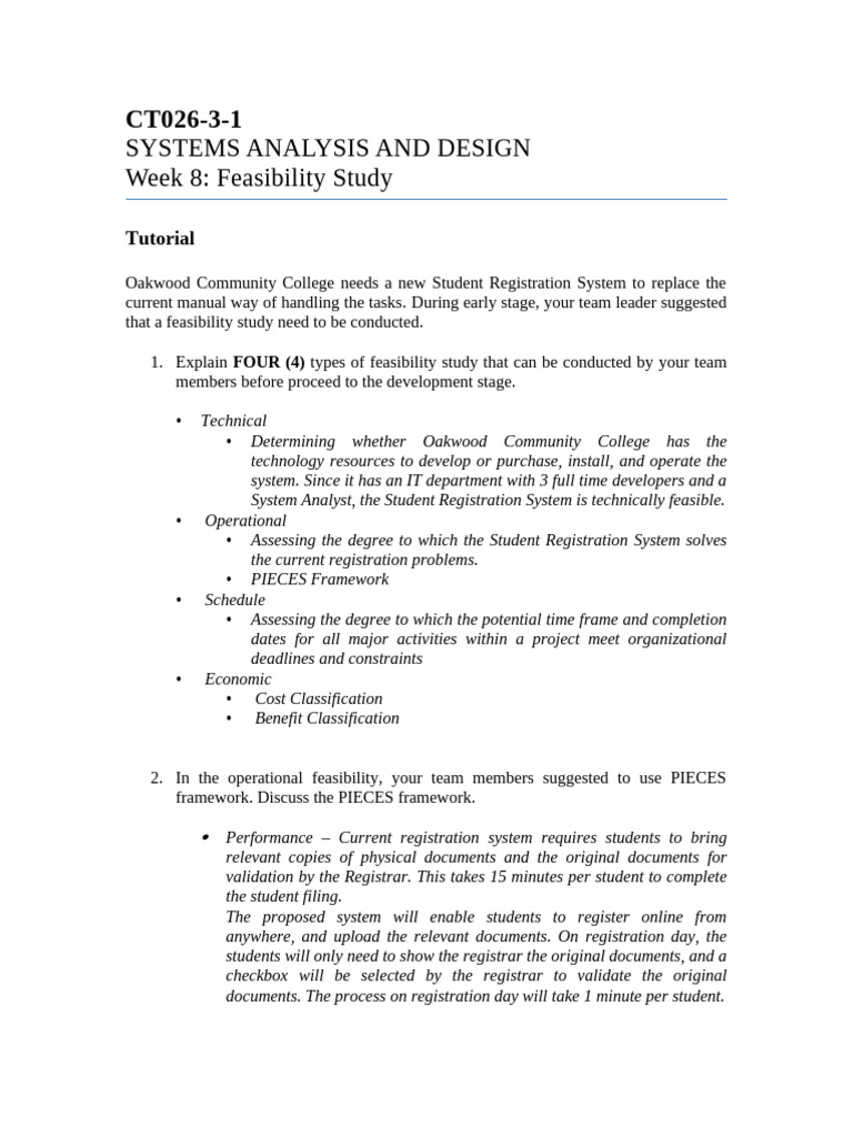 Week 8 - Tutorial - Feasibility Study Solution | PDF | Feasibility Study | Business