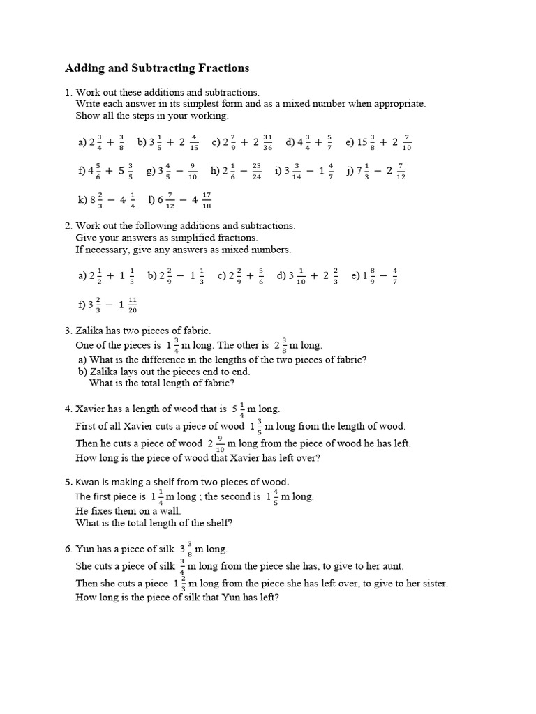 Adding and Subtracting Fractions | PDF | Mathematical Notation | Arithmetic