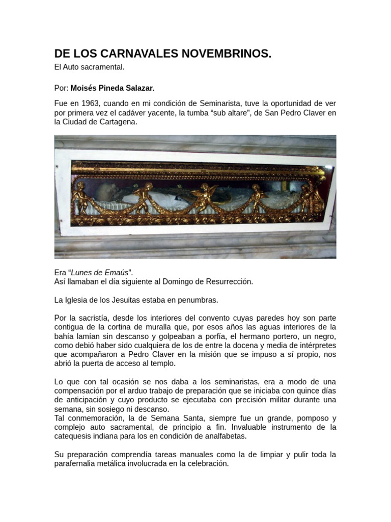 DE LOS CARNAVALES NOVEMBRINOS Autosacramental. Por Moisés Pineda ...