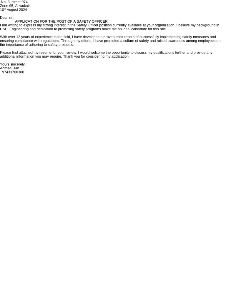 Cover Letter AHMED | PDF | Career & Growth