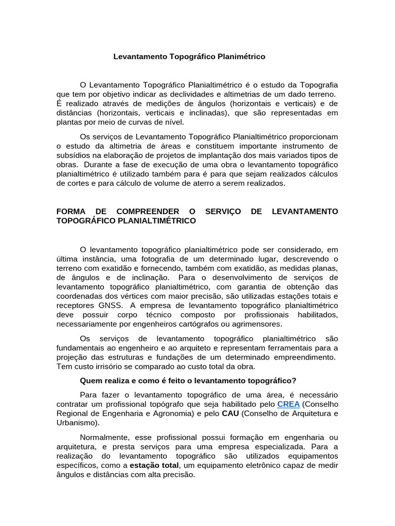 Levantamento Topográfico Planialtimétrico | PDF | Topografia