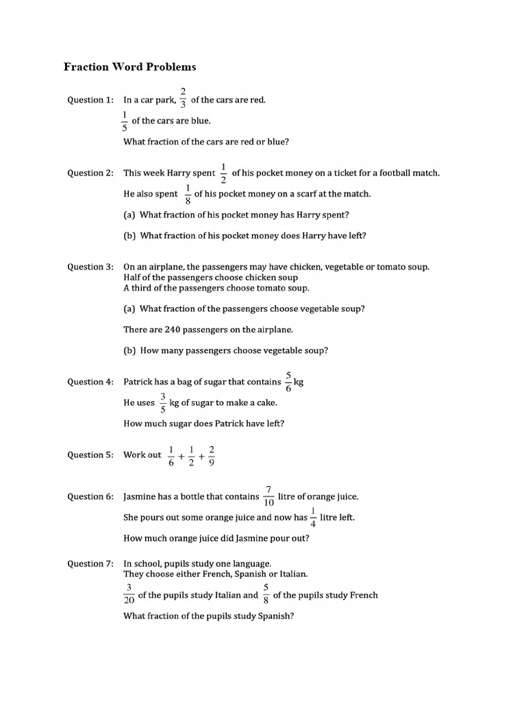 Fraction Word Problems | PDF