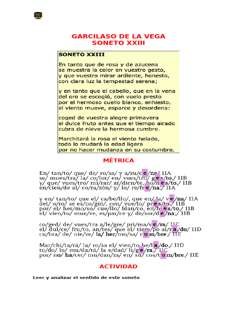 GARCILASO DE LA VEGA - Soneto XXIIII | PDF