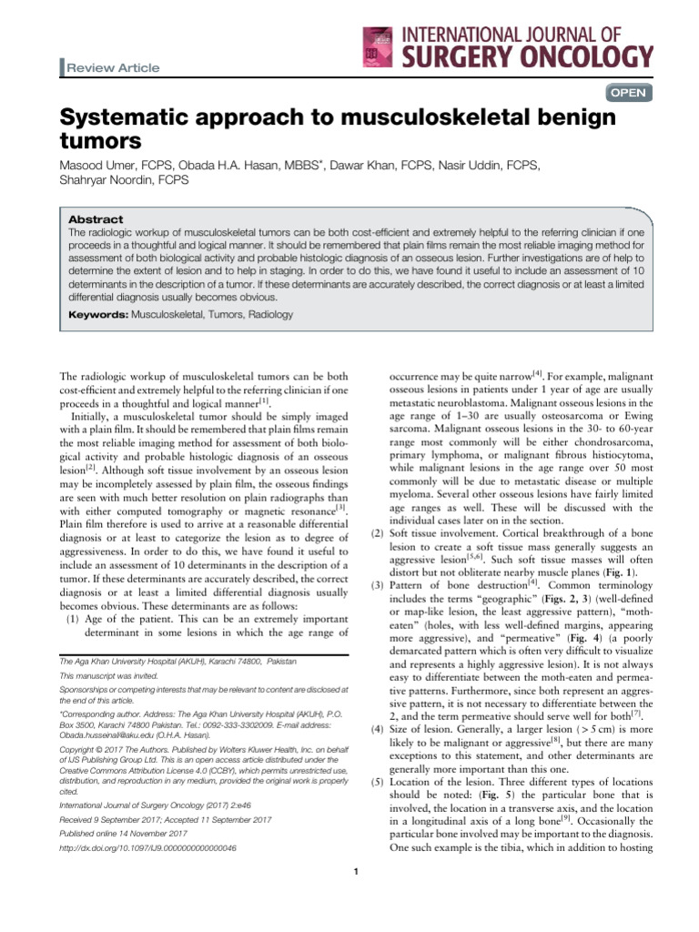 Systematic Approach To Musculoskeletal Benign.2 | PDF | Bone | Neoplasms